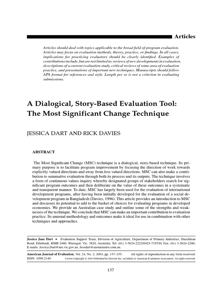 2003 - Dart Dan Davies - A Dialogical, Story-Based Evaluation Tool - The Most Significant Change ...