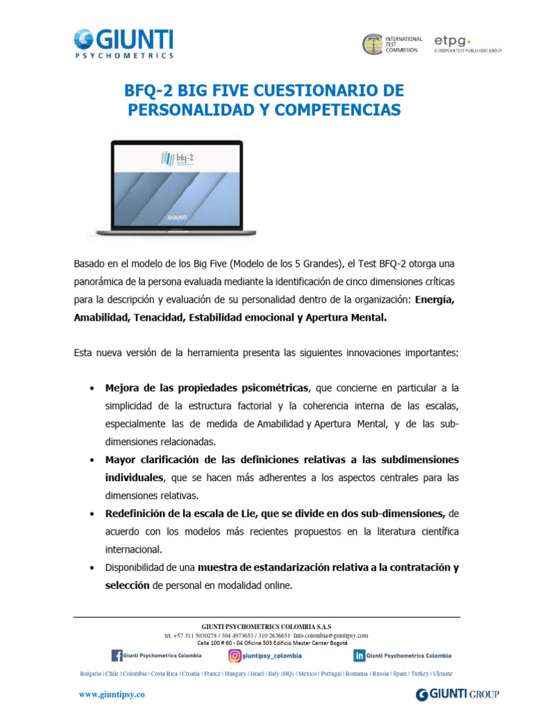 Ficha Técnica BFQ-2 - Evaluación de La Personalidad y Competencias | PDF | Planificación | Las ...