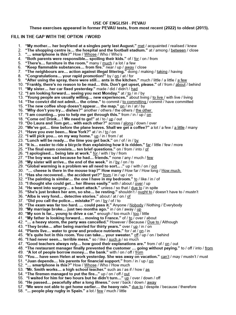 PEVAU English Gap-Fill Exercises | PDF | Language Arts & Discipline