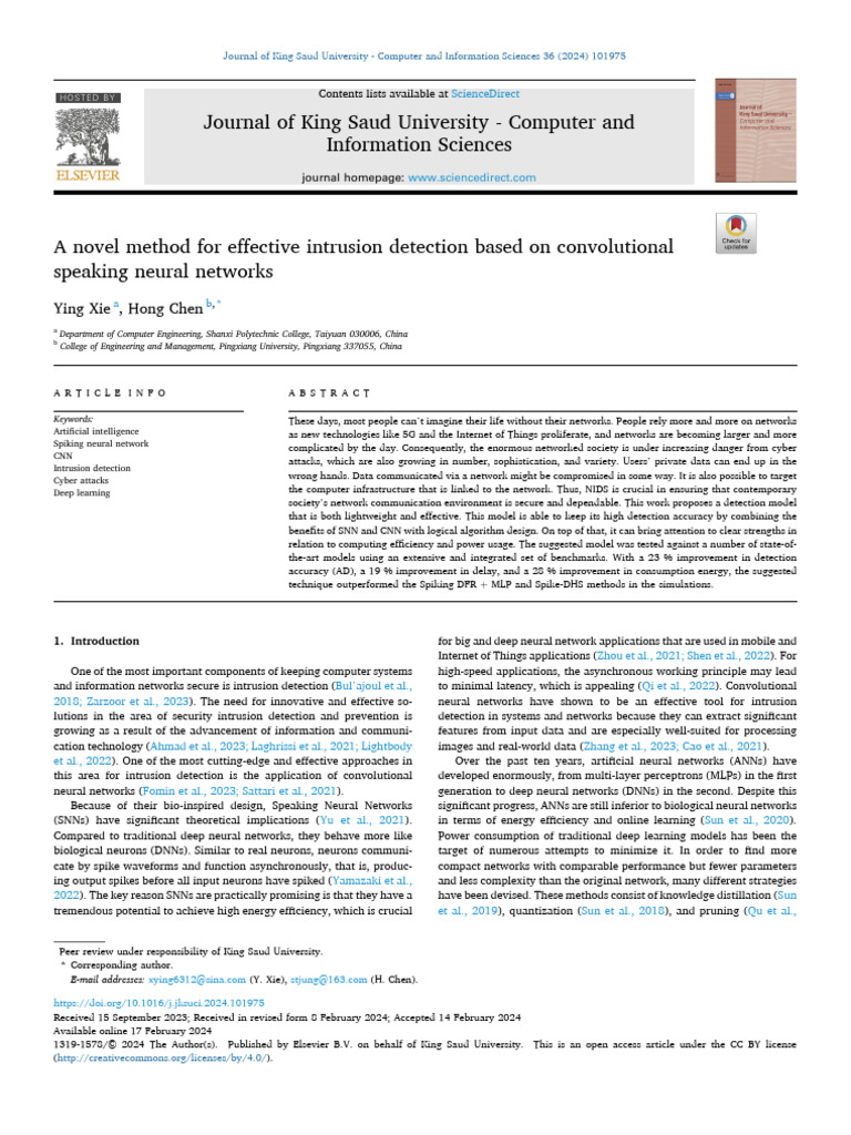 A Novel Method For Effective Intrusion Det - 2024 - Journal of King ...