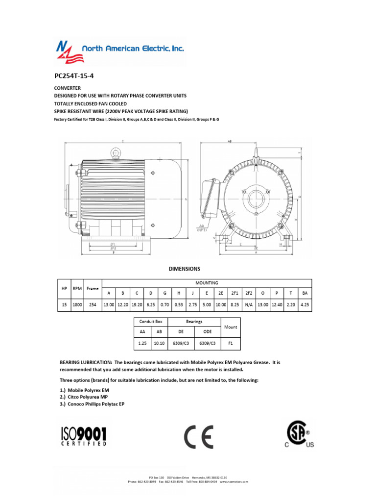 North American Rotary Phase Converter Specs | PDF | Manufactured Goods ...