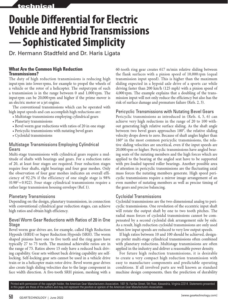 Double Differential For Electric Vehicles | PDF | Gear | Engines