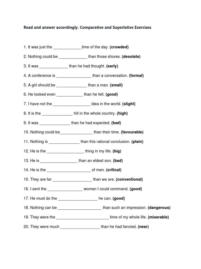Comparative and Superlative Exercises | PDF