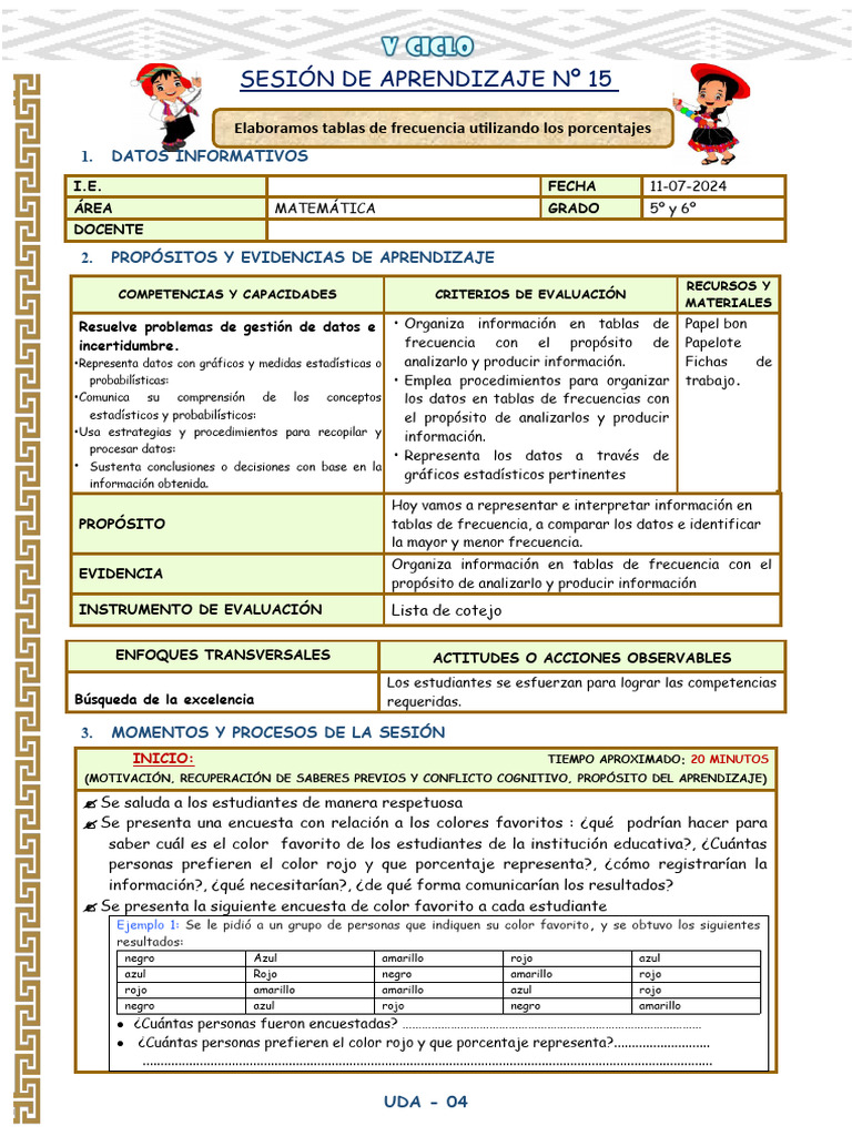 U5-sesion-15-MATEMATICA-Elaboramos Tablas de Frecuencia Utilizando Loos Porcentajes | PDF ...