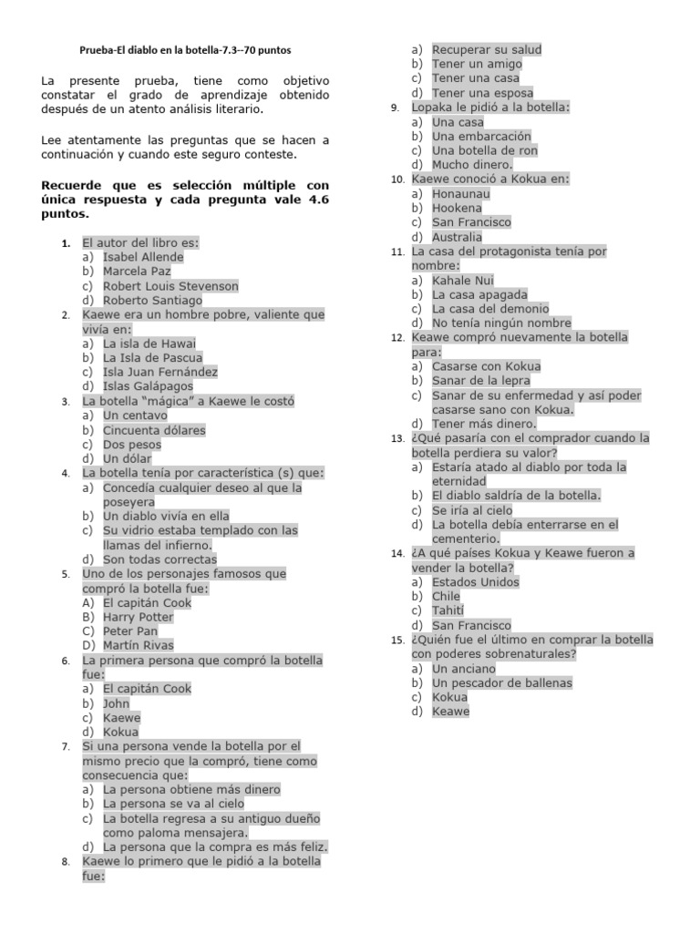 Prueba-El Diablo de La Botella-2024-7º | PDF