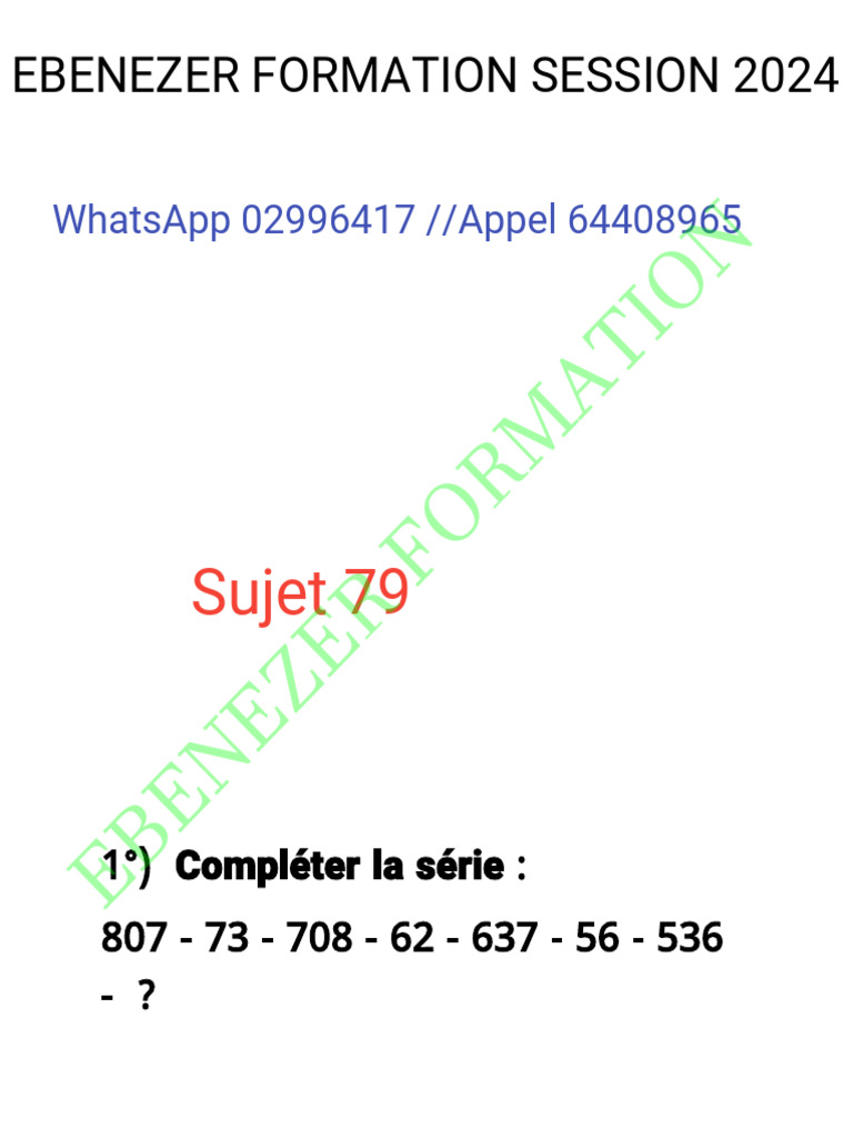 Concours BF 2024 : Épreuves Ebenezers | PDF