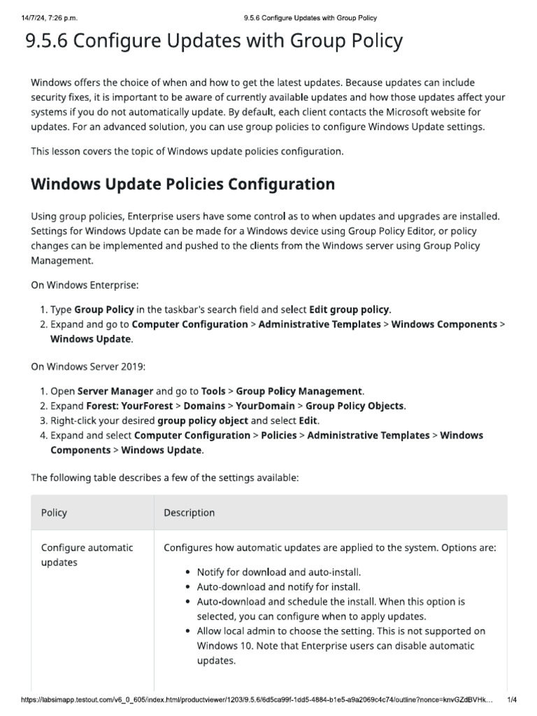Configure Updates With Group Policy | PDF
