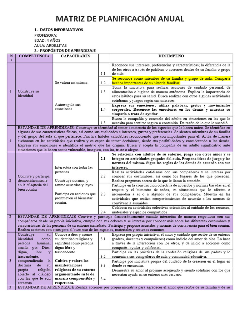 Propuesta 4 Años Matriz 1 de Planificación Anual Okkk (Autoguardado) | Descargar gratis PDF ...