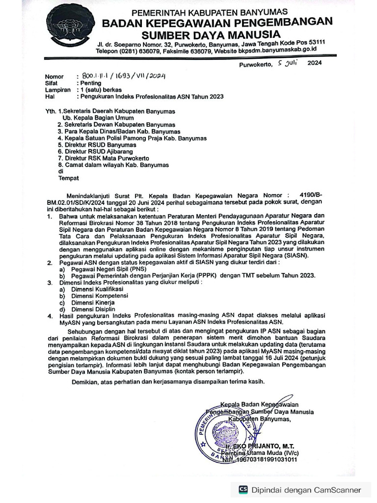 Surat Pengukuran IP ASN Tahun 2023 | PDF