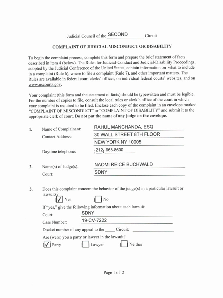 Complaint Against SDNY Judge Naomi Reice Buchwald and Other Corrupt ...