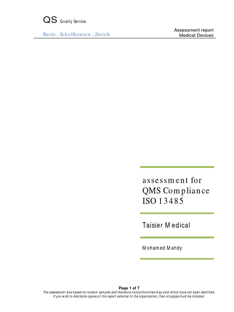 Audit Report FFU CE Mark and ISO 13485 - Taisier | PDF | Audit ...