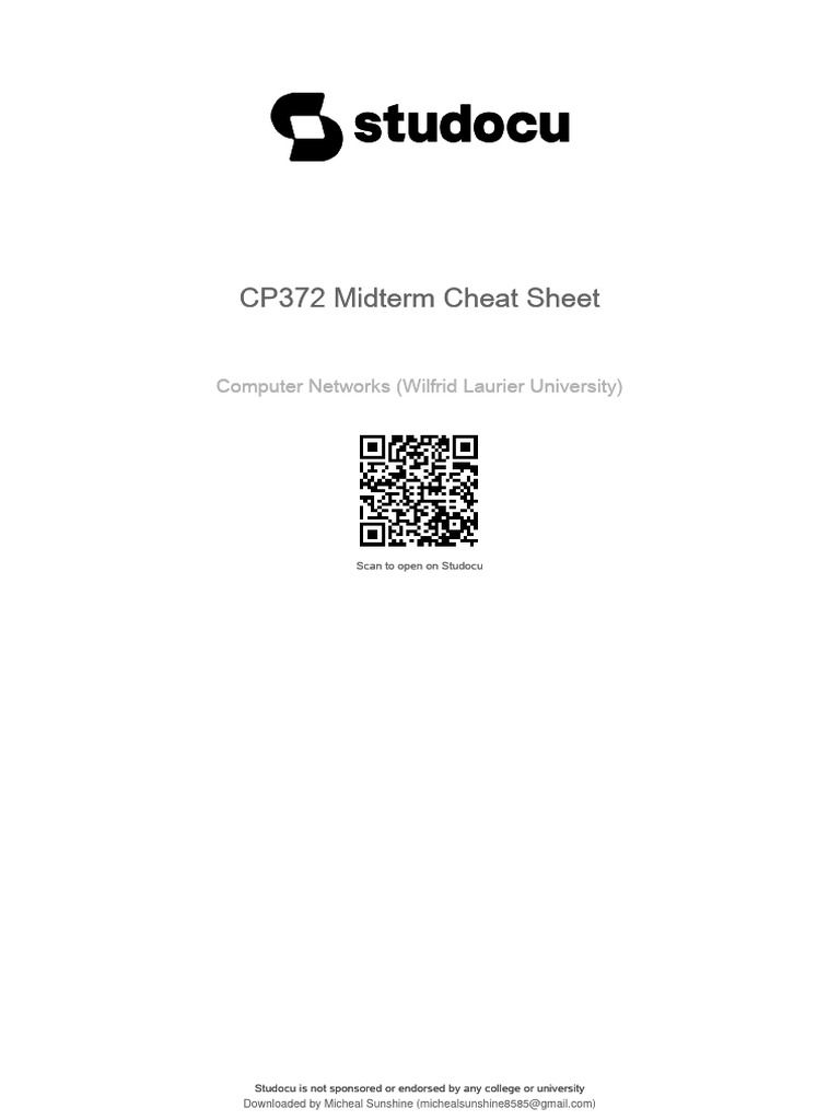 cp372 Midterm Cheat Sheet | PDF | Transmission Control Protocol | Computer Network