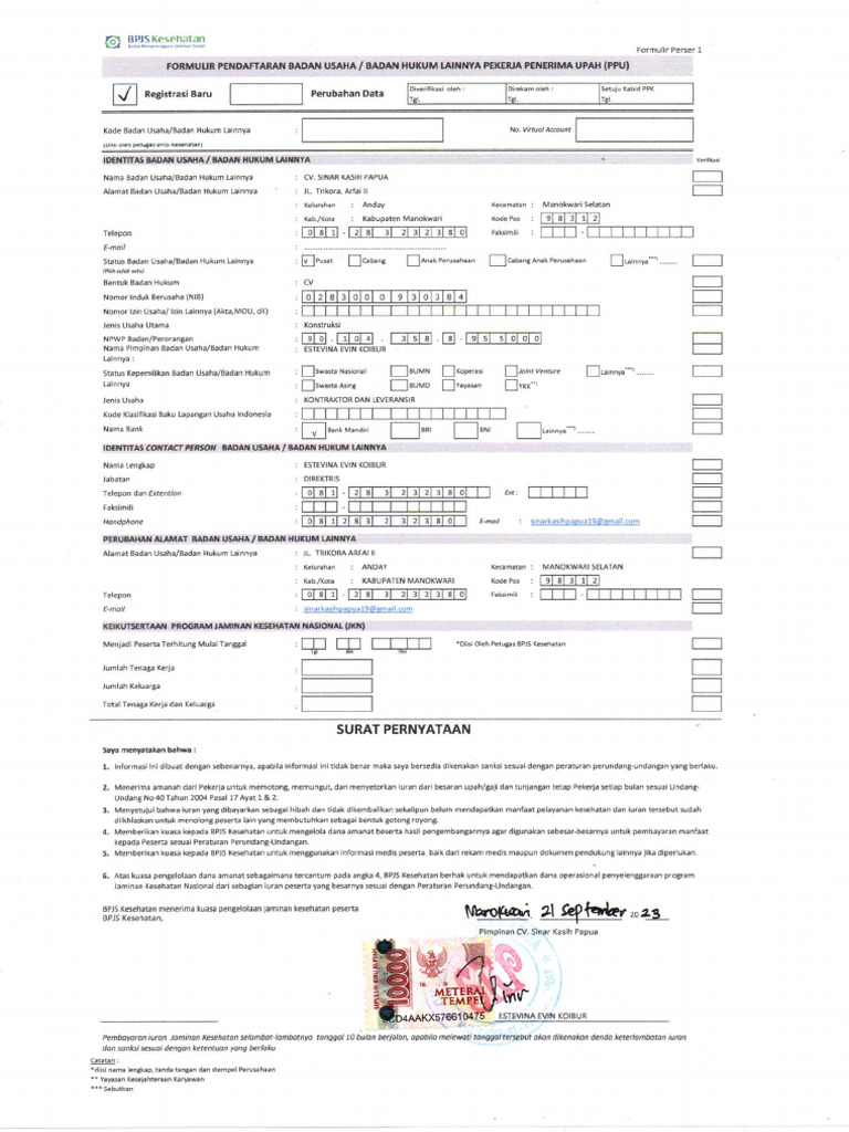1.formulir Registrasi Bu | PDF
