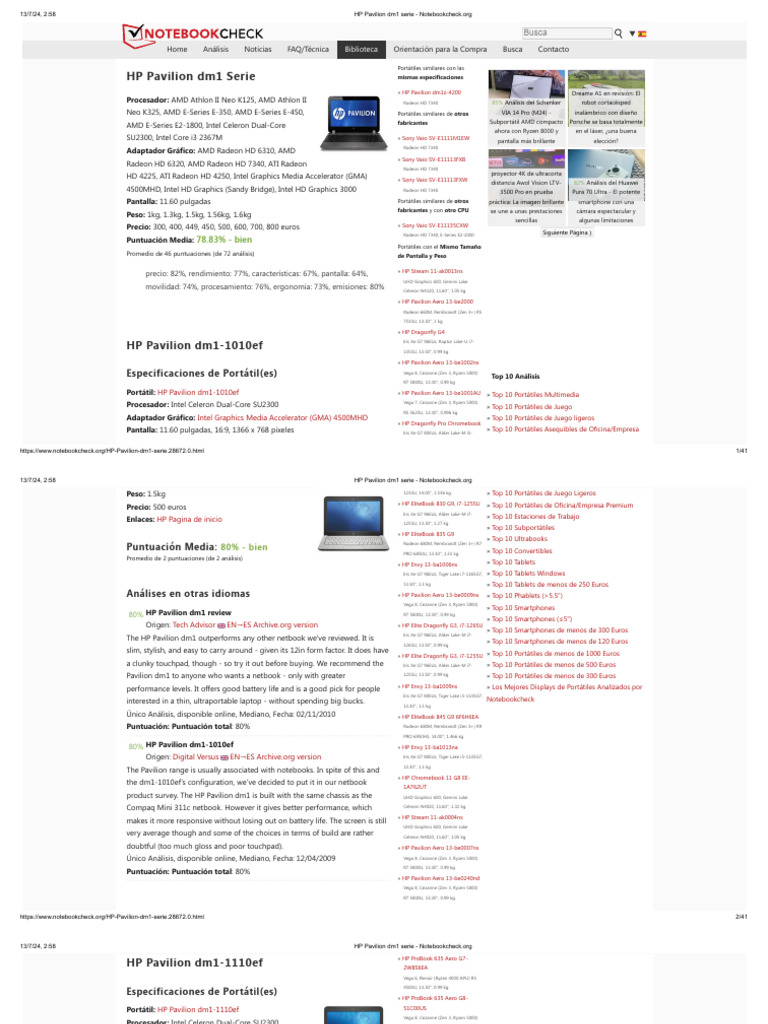 HP Pavilion Dm1 Serie | PDF | Microprocesador | Hardware de la computadora