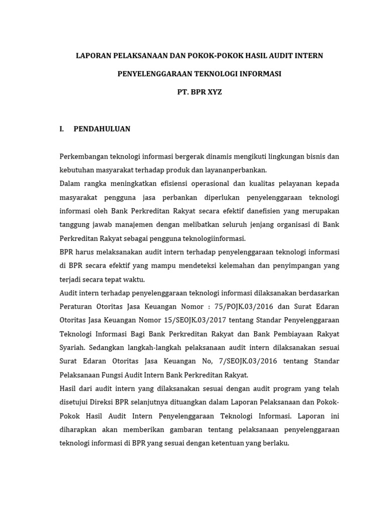 Laporan Pelaksanaan Dan Pokok-Pokok Hasil Audit Intern Penyelenggaraan Teknologi Informasi | PDF ...