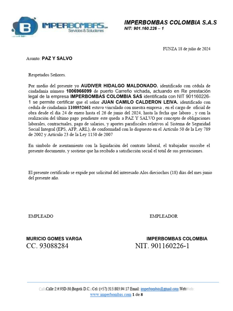 Pasi Salvo Juan Camilo Calderon. | PDF