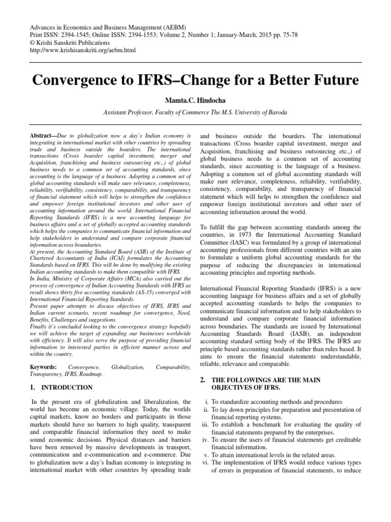 Convergence To IFRS Change For A Better | PDF | International Financial Reporting Standards ...