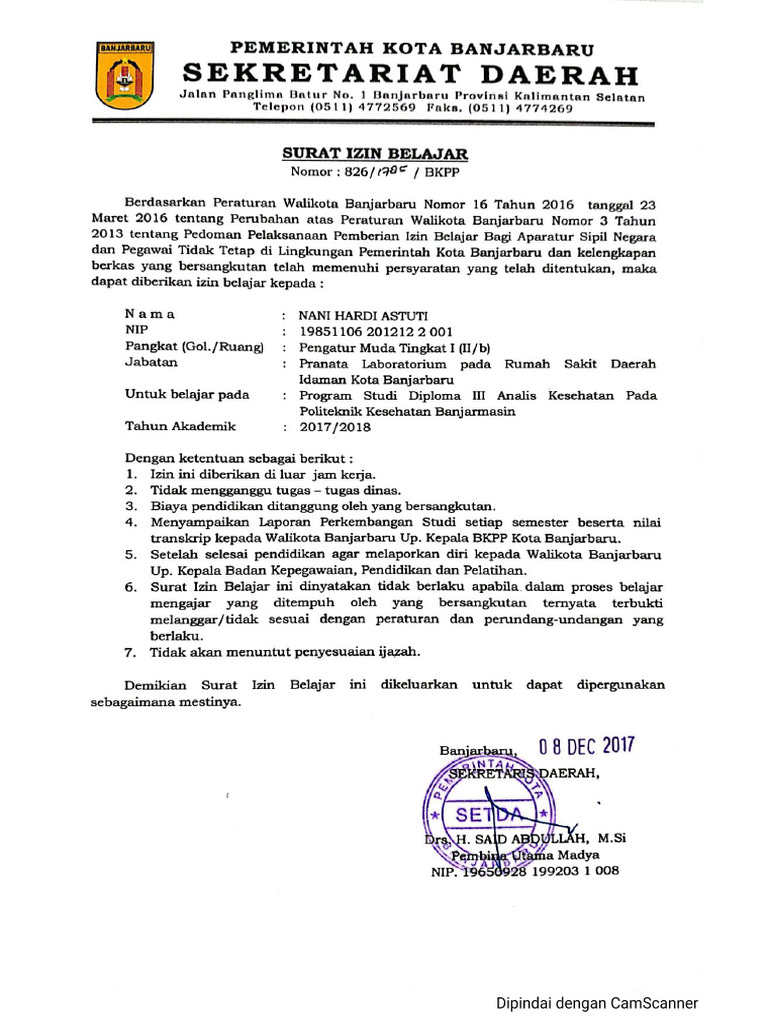 Surat Ijin Belajar d3 | PDF