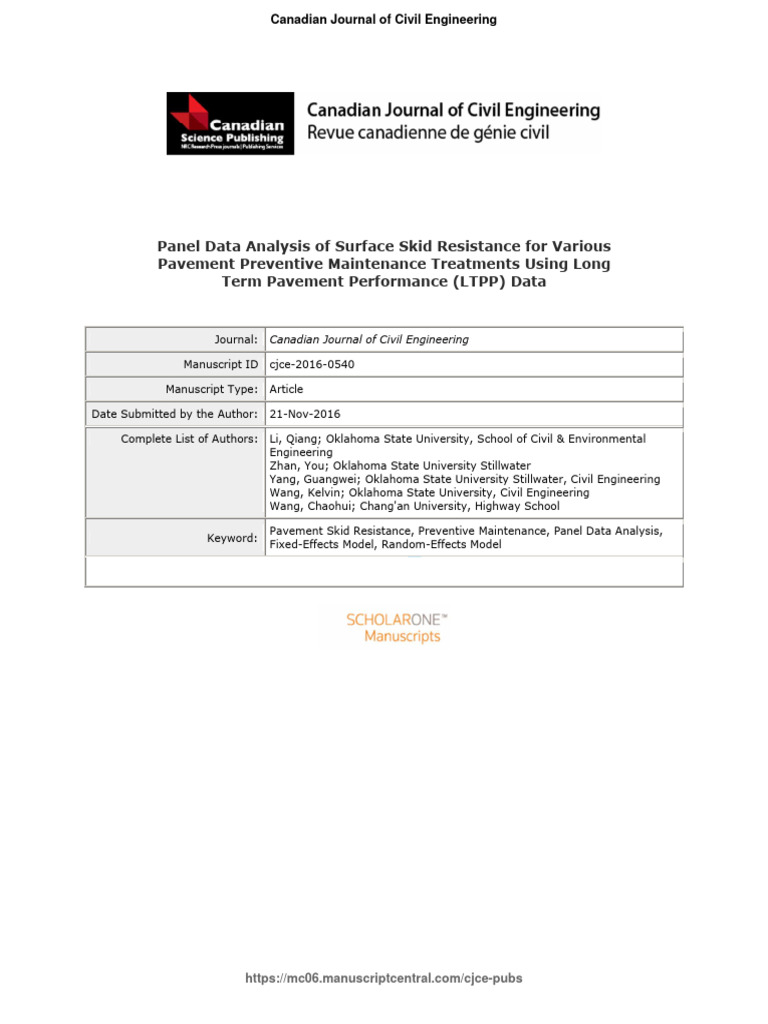 Panel Data Analysis of Pavement Performance Data | PDF | Ordinary Least ...