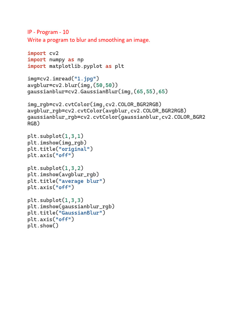 Image Blurring and Smoothing Program | PDF