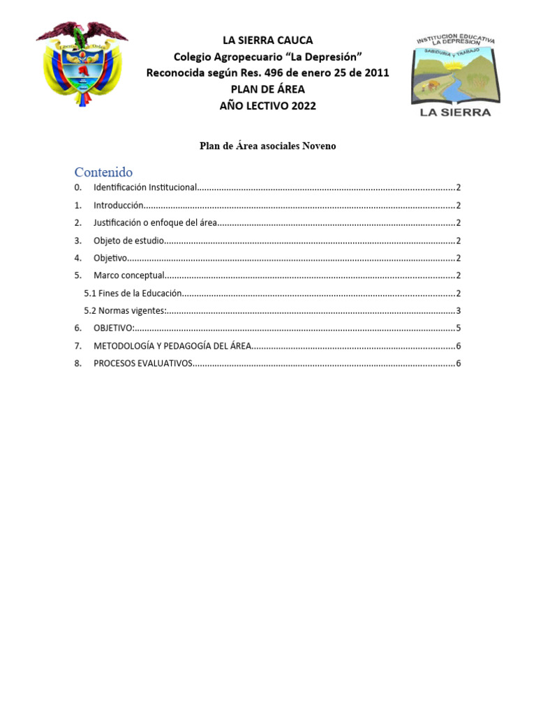 Plan De Area Noveno Siciales Pdf Invalidez Educación De La