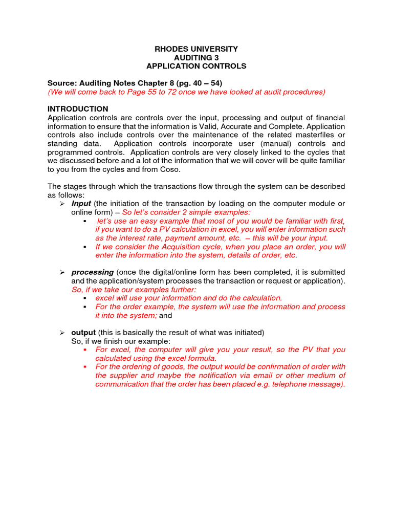 Notes - Application Controls | PDF | Information | Input/Output