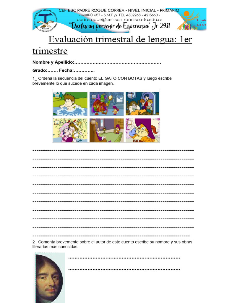 Evaluación Trimestral de Lengua 1er Trmestre | PDF | Cuentos | Escritura