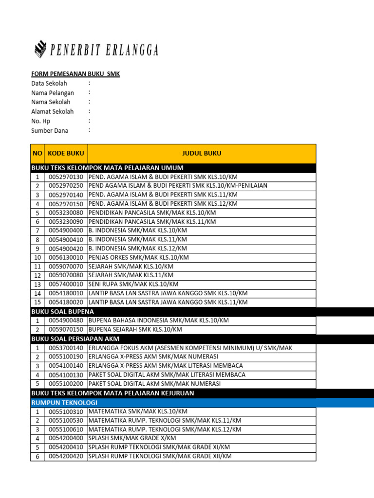 Daftar Harga Erlangga TH 2024 | PDF