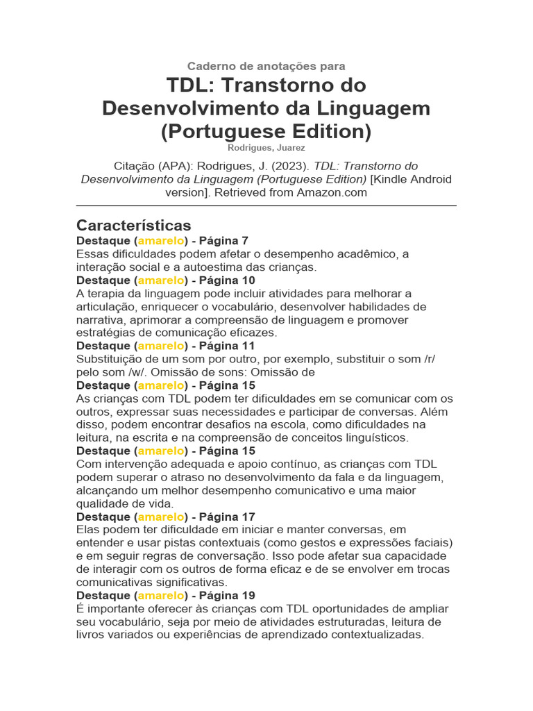 TDL - Transtorno Do Desenvolvimento Da Linguagem | PDF | Comunicação