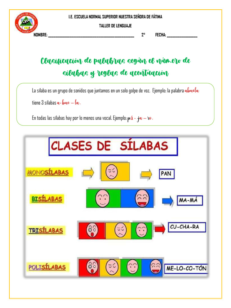 Clasificación de Palabras Según El Número de Sílabas y Reglas de ...