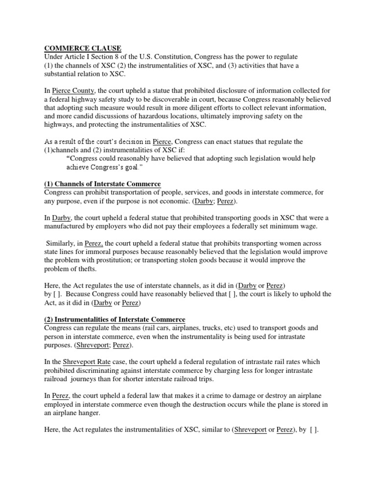 Con Law Template - Commerce Clause | PDF | Commerce Clause | Common Law