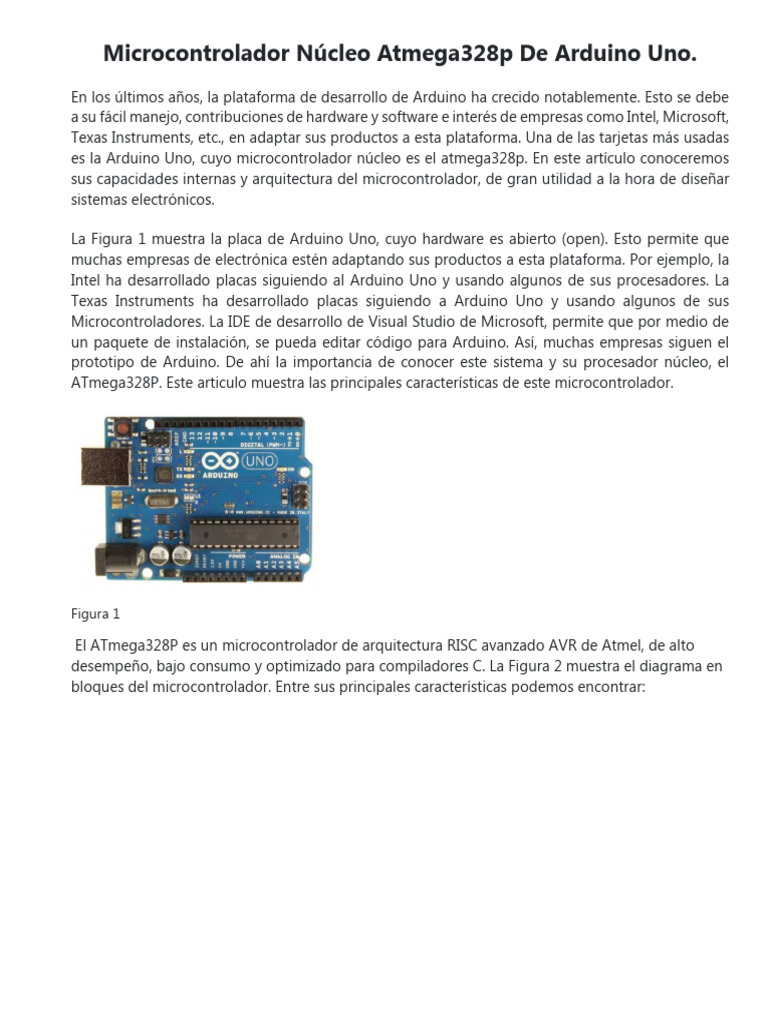 Microcontrolador Atmega328p ARQUITECTURA | Descargar gratis PDF | Microcontrolador | Arduino
