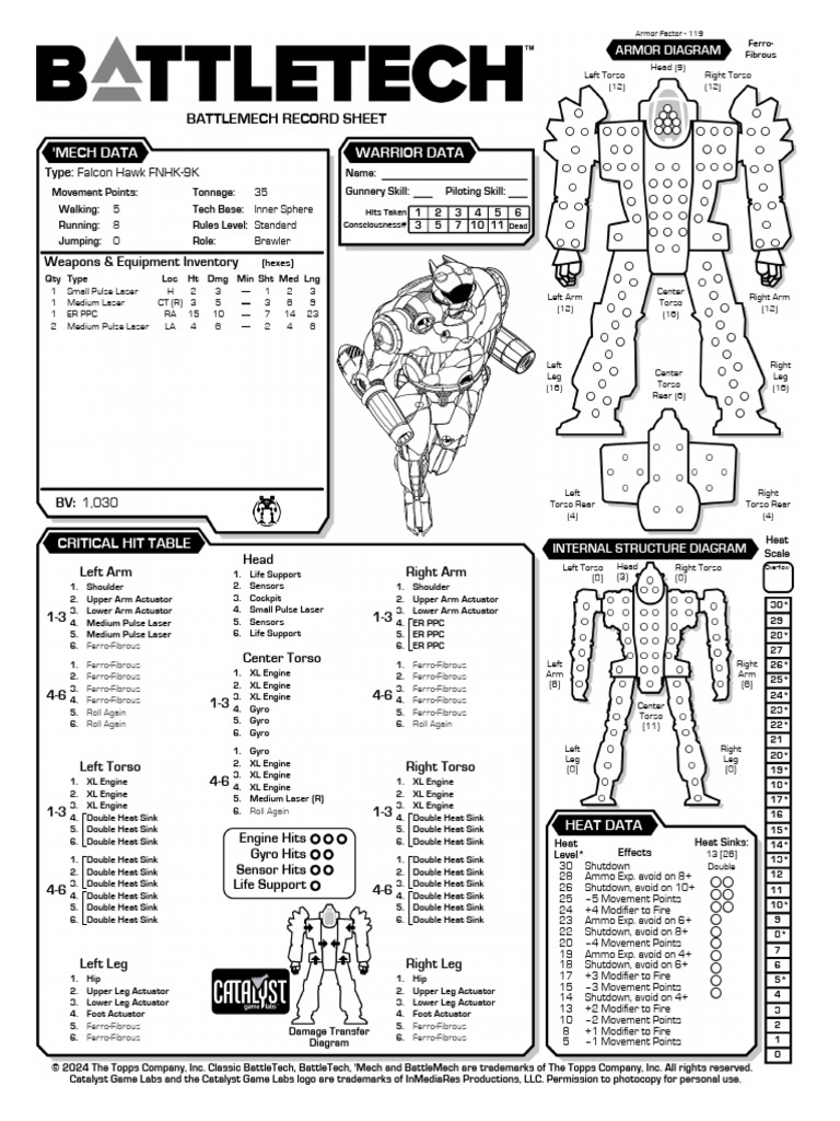 Falcon Hawk FNHK-9K | PDF | Battle Tech
