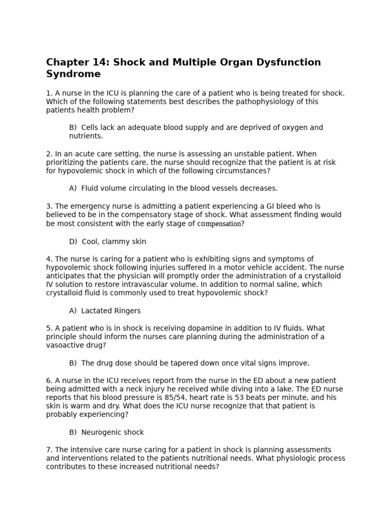 Shock and MODS: ICU Nursing Guide | PDF | Shock (Circulatory) | Pain ...
