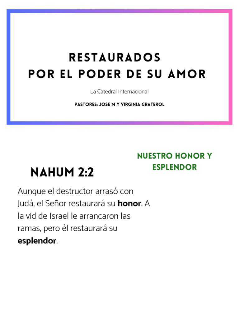 Restaurados Por El Poder de Su Amor | PDF