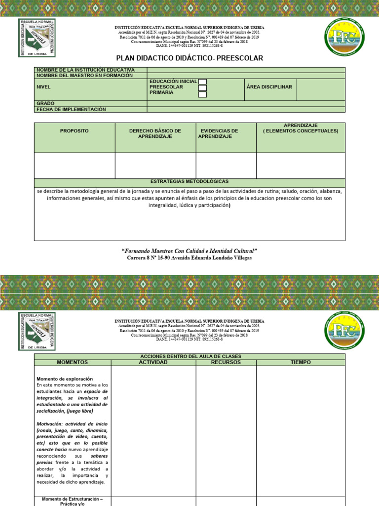Plan Didactico Preescolar - Practicantes | PDF | Educación de la ...