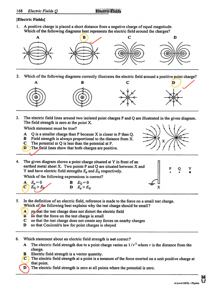 Electric Field & Potential MCQ | PDF | Electric Field | Force