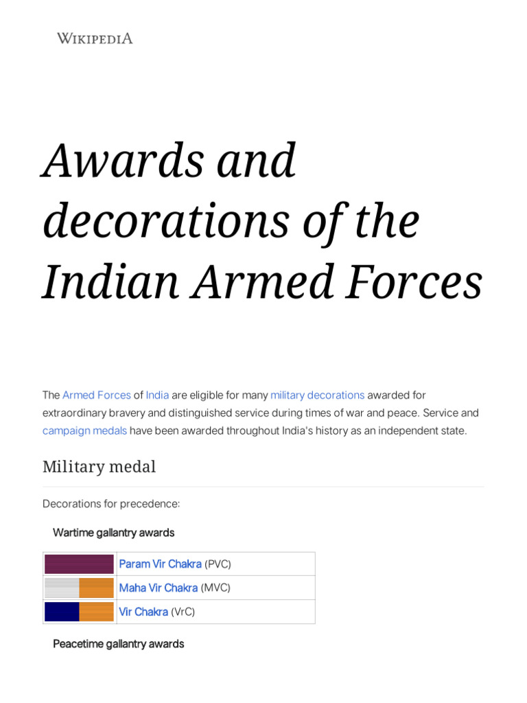 Indian Military Awards and Decorations | PDF | Orders, Decorations, And ...