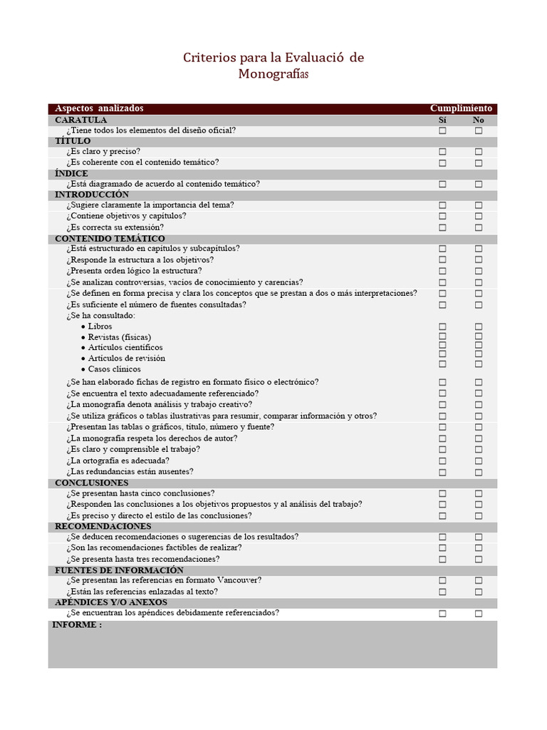 Criterios para la evaluacion de monografias | PDF