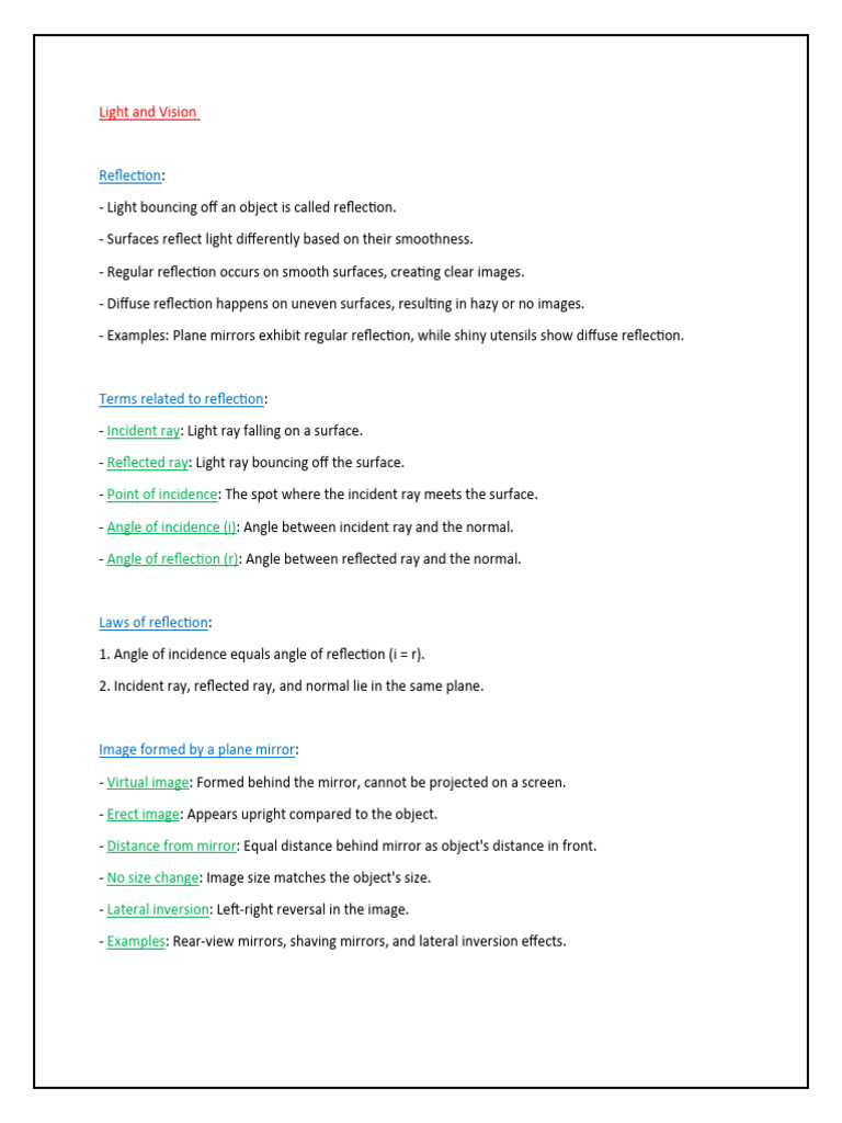 Light and Vision Class-8 | PDF | Human Eye | Reflection (Physics)
