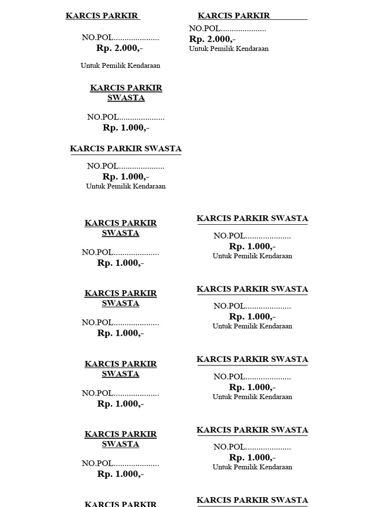 Karcis Parkir Karang Taruna Word | PDF