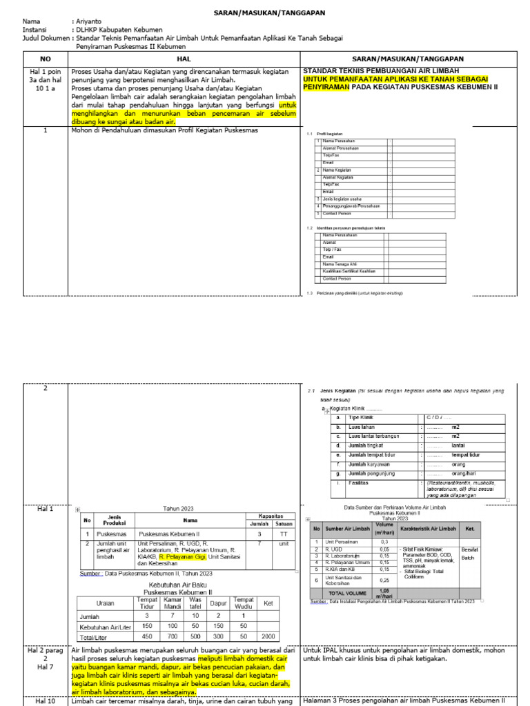 Form Saran Masukan Pertek Puskesmas 2 Kebumen | PDF