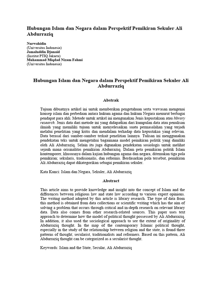 6 Pemikiran Ali Abdul Raziq | PDF