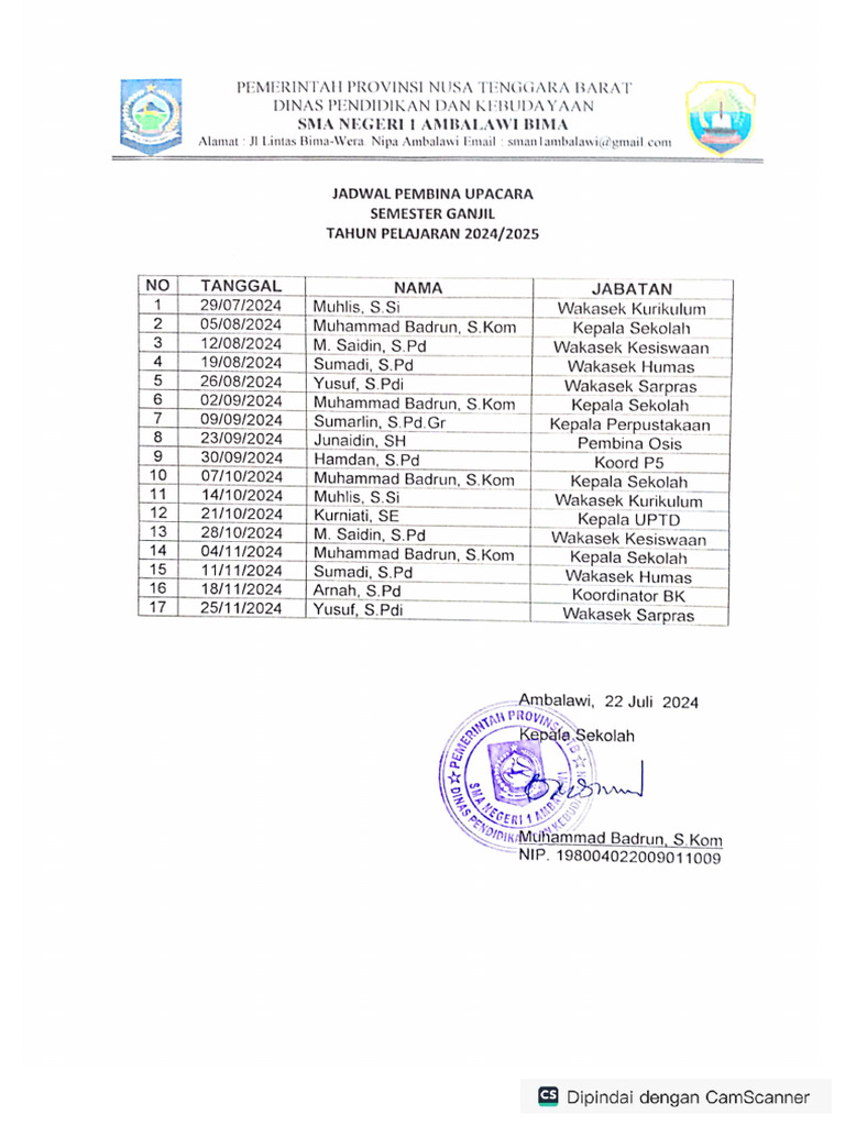 Jadwal Pembina Upacara 2024 | PDF