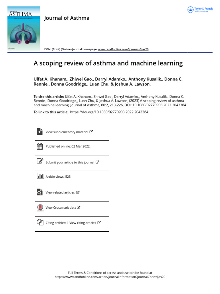 A Scoping Review of Asthma and Machine Learning | PDF | Machine ...