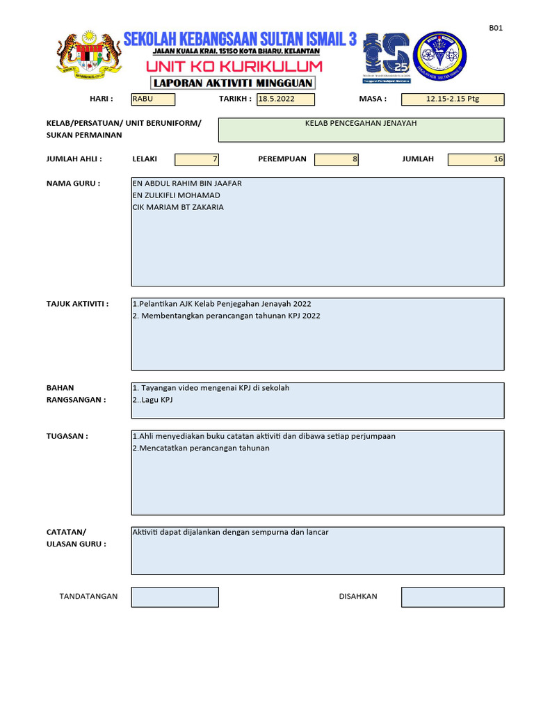 Borang Aktiviti_kpj 2024 | PDF