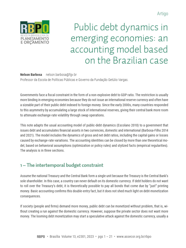 Public Debt Dynamics in Emerging Economies An Accounting Model Based On ...