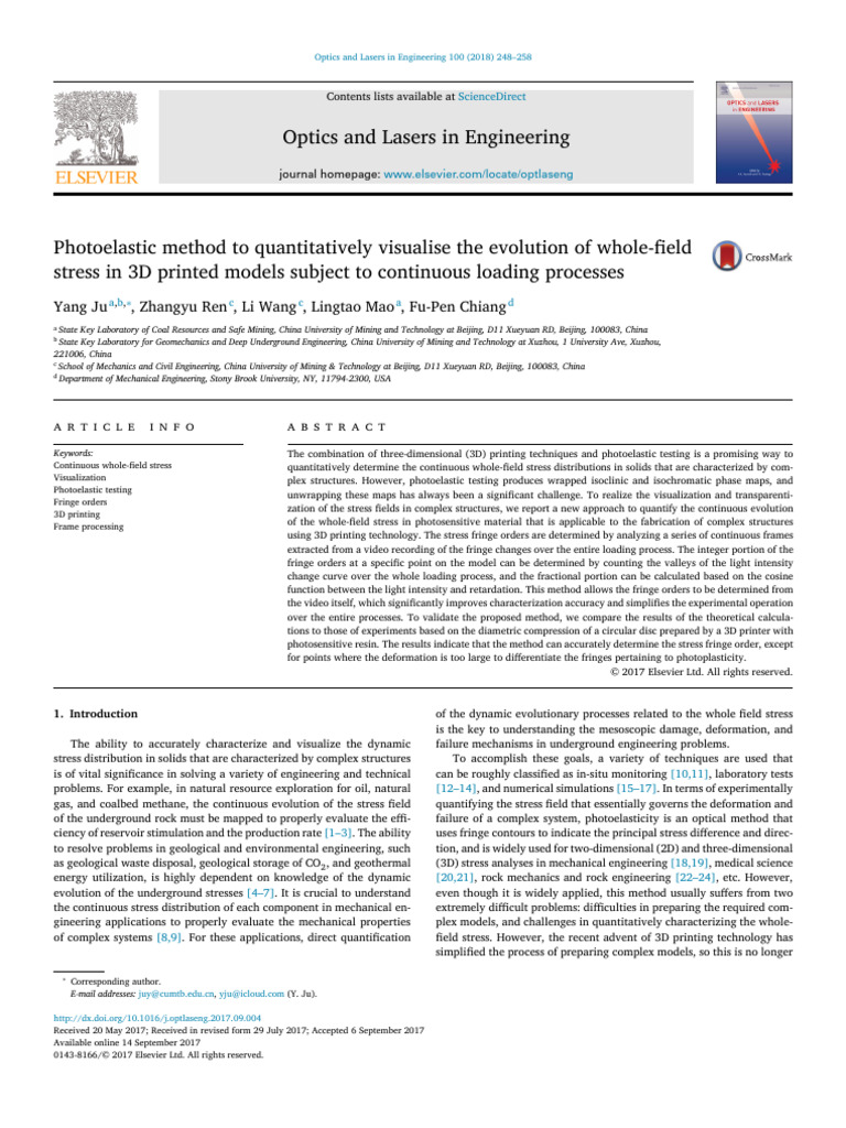 Photoelastic Method To Quantitatively Visualise The Evolut - 2018 ...