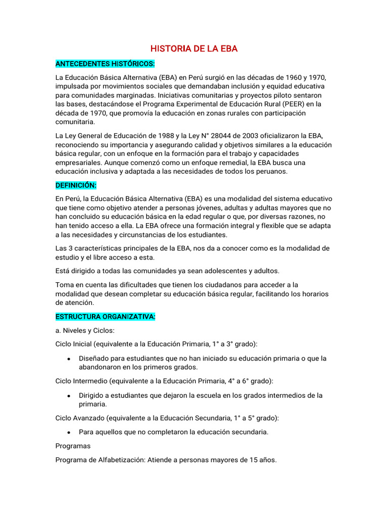 Historia de La Eba | PDF | Educación primaria | Educación Secundaria
