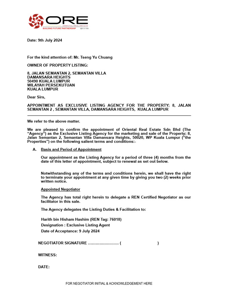 Exclusive Agency Appointment Letter | PDF | Indemnity | Breach Of Contract
